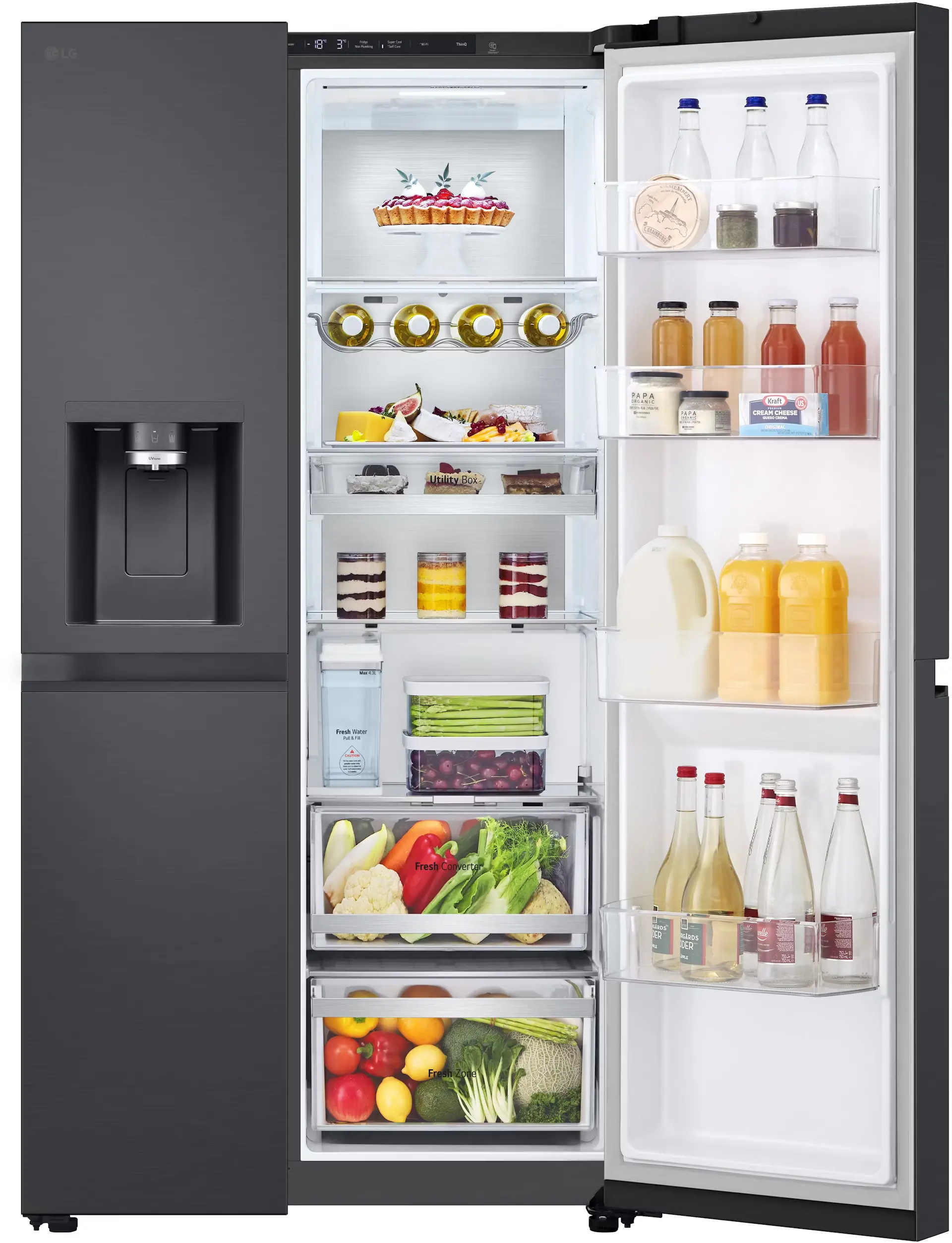 Lodówka LG SBS GSLE91EVAC Pełny No Frost 179cm Dystrybutor wody Zdalne sterowanie Ciemny grafit ...