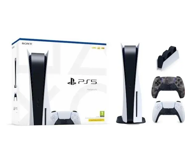 Sony PlayStation 5 (PS5) z napędem + dodatkowy pad (szary kamuflaż ...