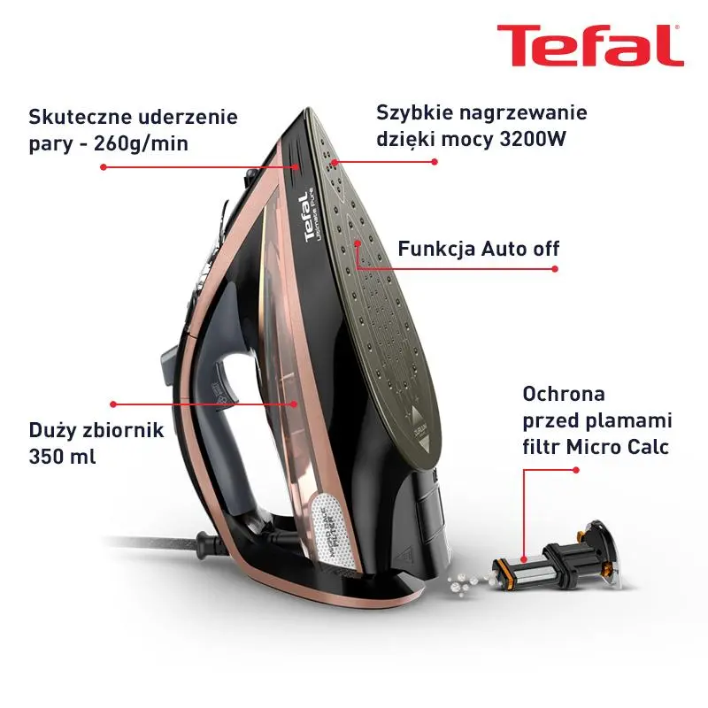 Żelazko Tefal Ultimate Pure FV9845 Durilium AirGlide Autoclean 260g/min ...