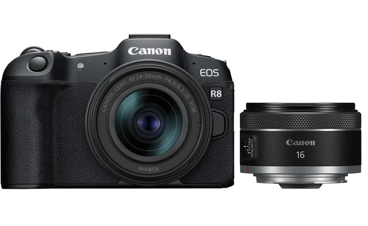 Aparat Canon EOS R8 + RF 24-50 mm f/4.5-6.3 IS STM + RF 16mm f/2,8 STM ...