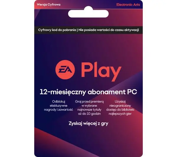 EA Play 12 miesięcy [kod aktywacyjny] abonament na PC - Dobra cena, Opinie w Sklepie RTV EURO AGD