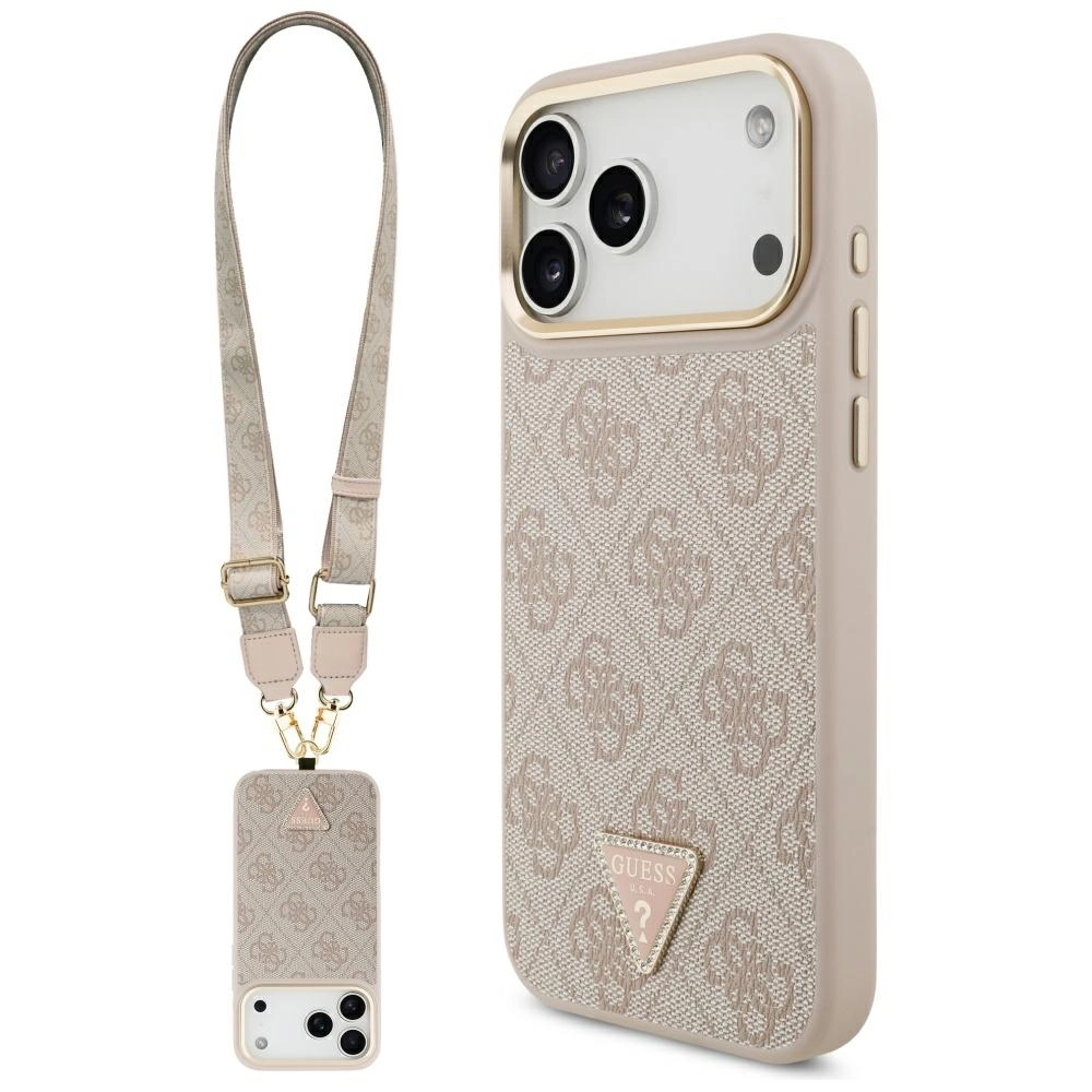 Etui Guess 4G Triangle Logo & Big Strap Metal Buttons MagSafe do iPhone 17 Pro Max różowy ...