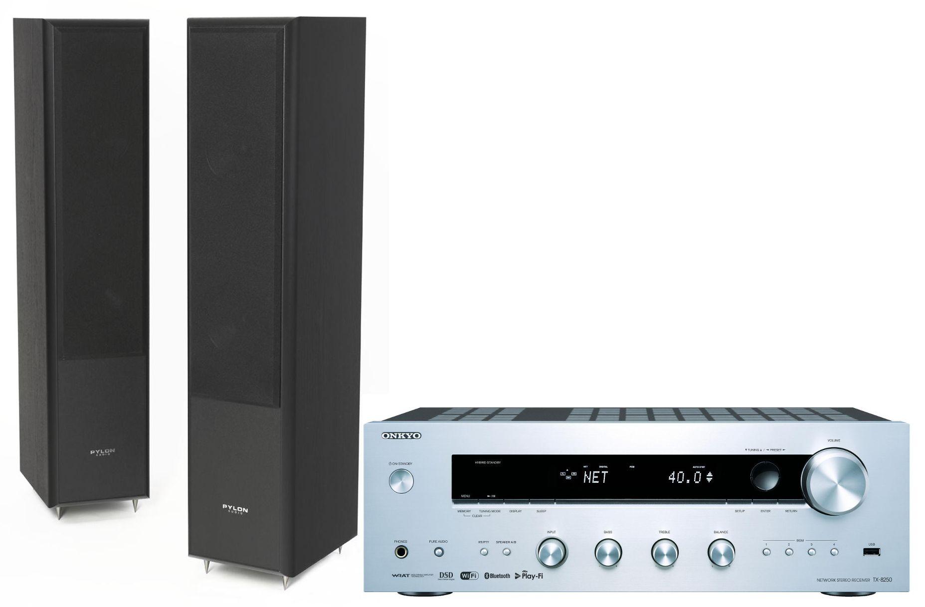 Zestaw stereo Onkyo TX-8250 (srebrny), Pylon Audio Coral 25 (czarny) - Opinie, Cena - RTV EURO AGD