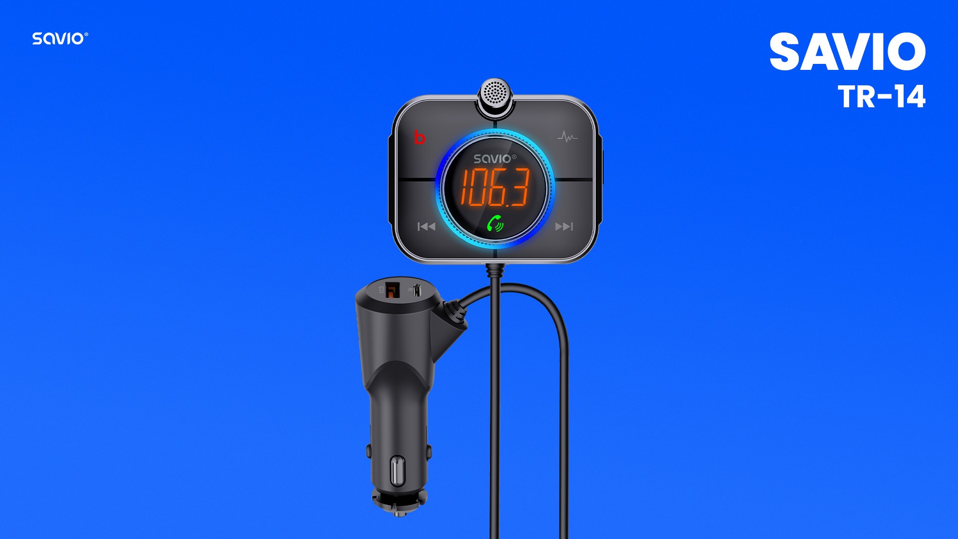 Transmiter FM Savio TR-14 z Bluetooth i funkcją ładowania - Opinie, Cena - RTV EURO AGD